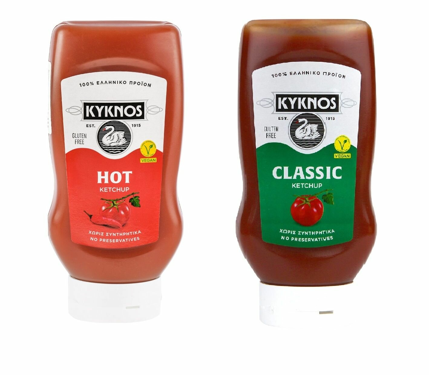 Кетчуп томатный набор (классический и острый) без глютена, KYKNOS, Греция, 560 г х 2шт