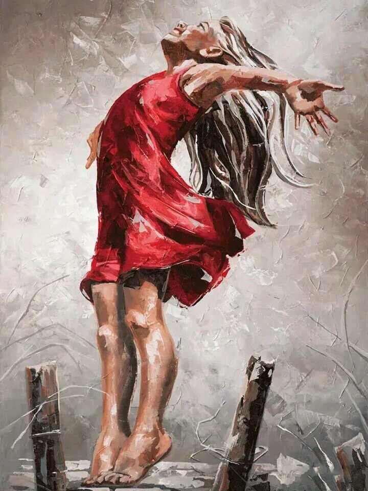 Алмазная картина Девушка в красном, 20x30см, Full Square, 5962