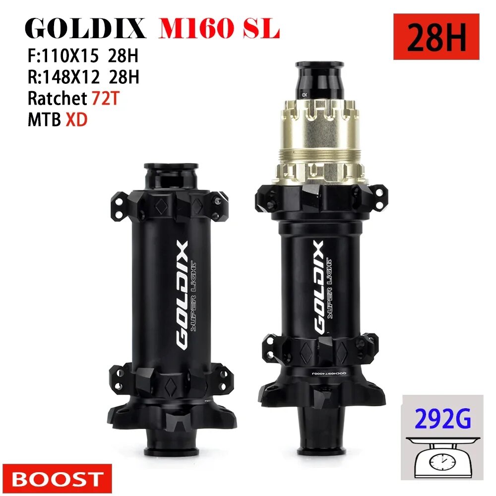 GOLDIX M160 Super Light MTB BOOST Hub 28H Ratchet 72T A pair 6-bolt 28 XD