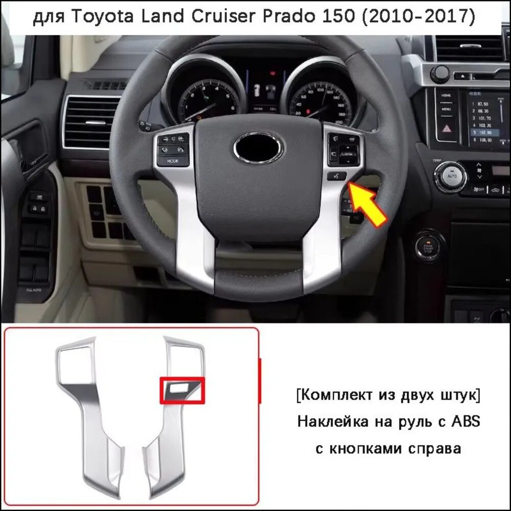 Накладка на руль для Toyota Land Cruiser Prado 150 (2010-2017), декоративная вставка на рулевое колесо Тойота Прадо, правая сторона с кнопками