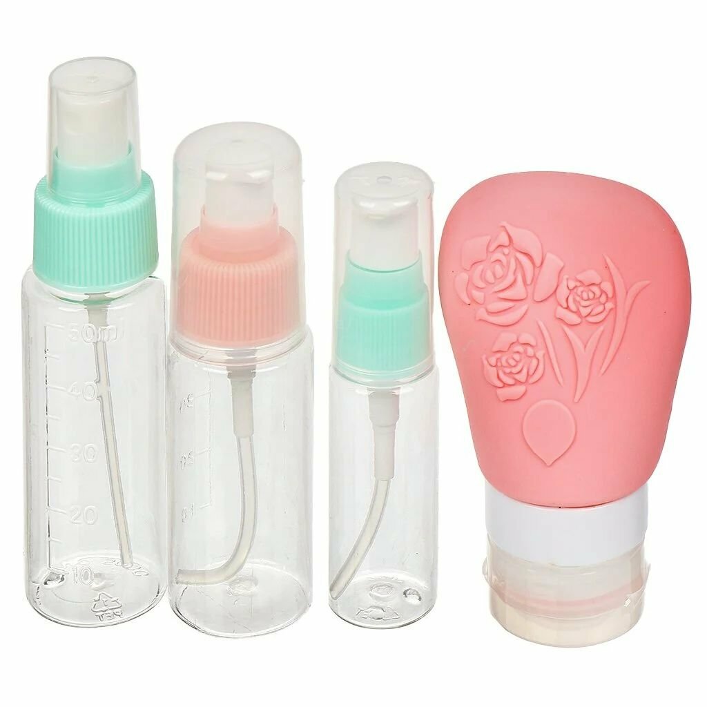 Дорожный набор флаконов для путешествий с косметичкой T2022-7115, 4 бутылочки для шампуня и крема в ручную кладь