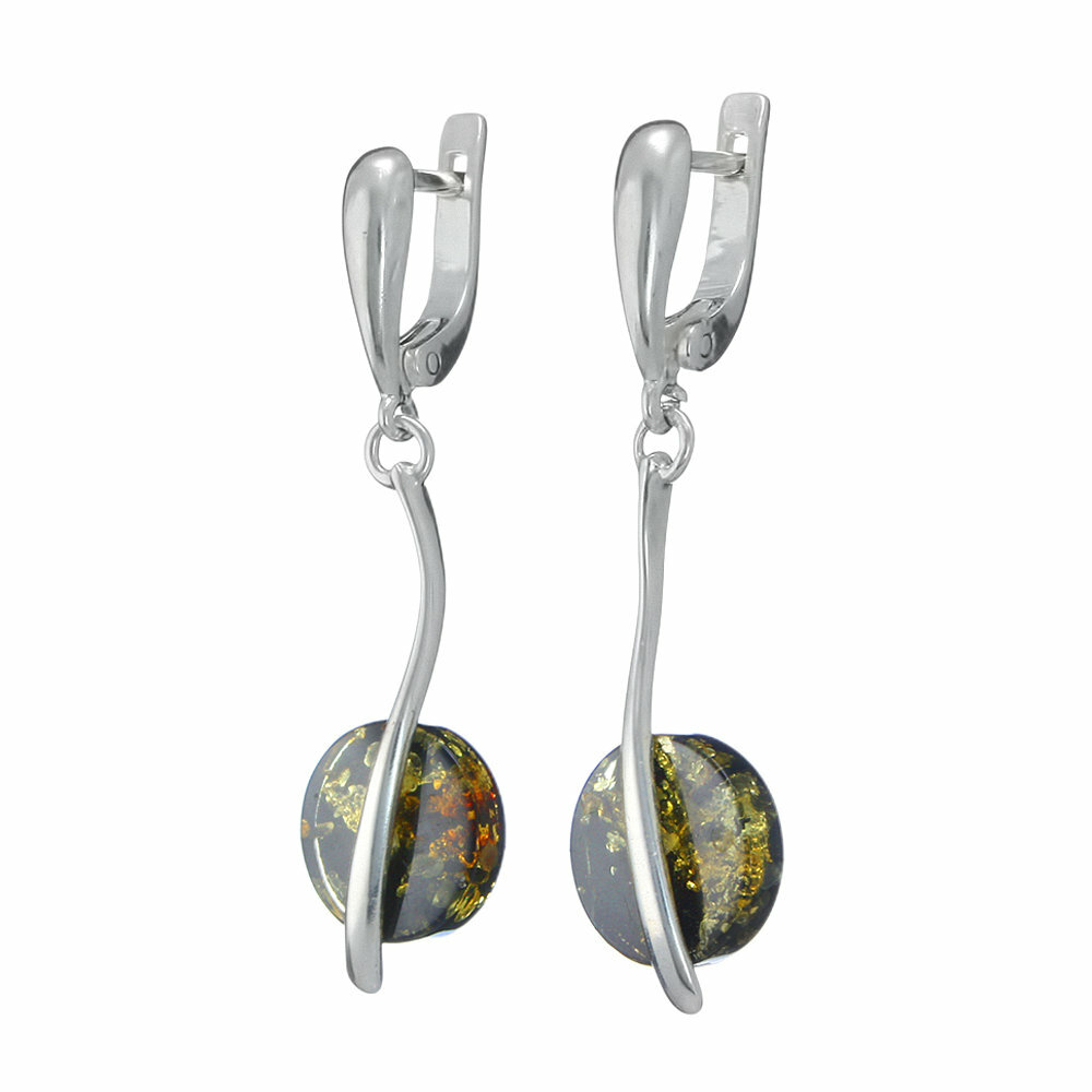 Серьги, серебро, 925 проба, янтарь