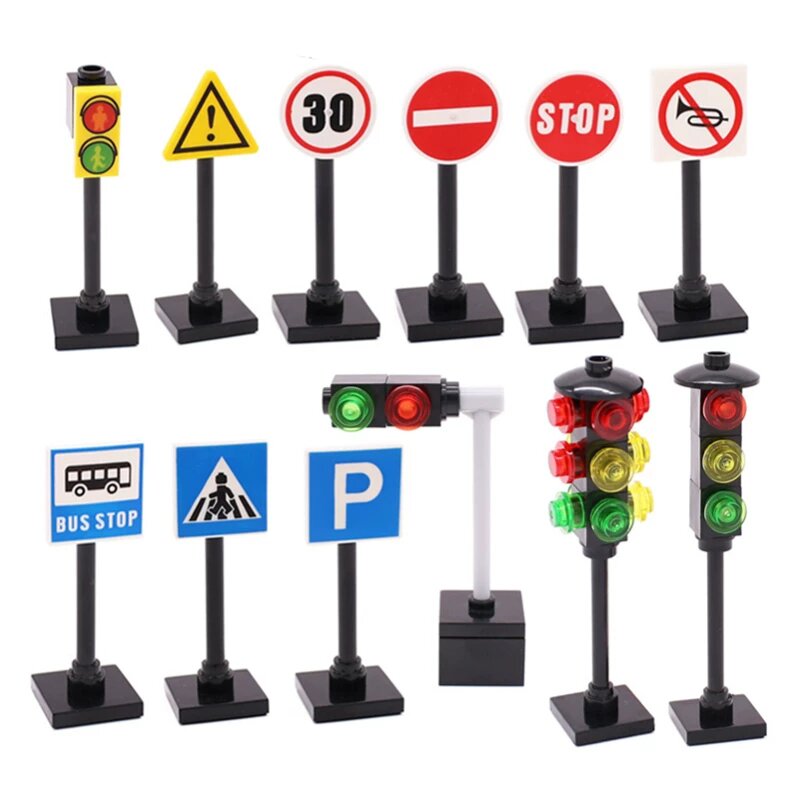 Полный набор из 12 дорожных знаков и светофоров для моделирования города, образовательная игрушка