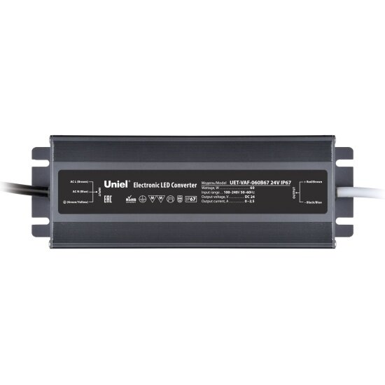 Блок питания ультратонкий Uniel UET-VAF-060B67 24V IP67