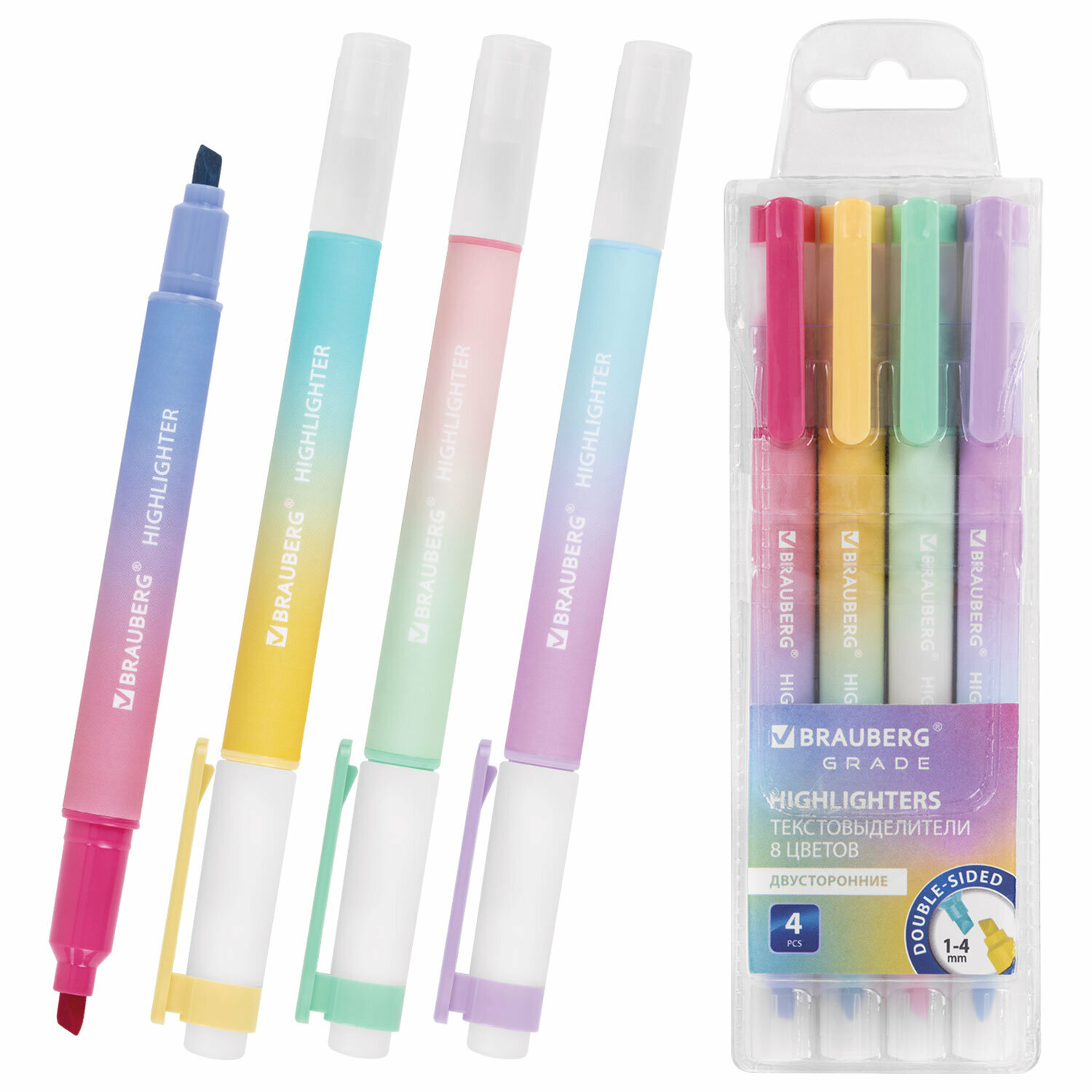 Brauberg Набор текстовыделителей двусторонних 4 шт 8 цветов Grade 1-4 мм 152509