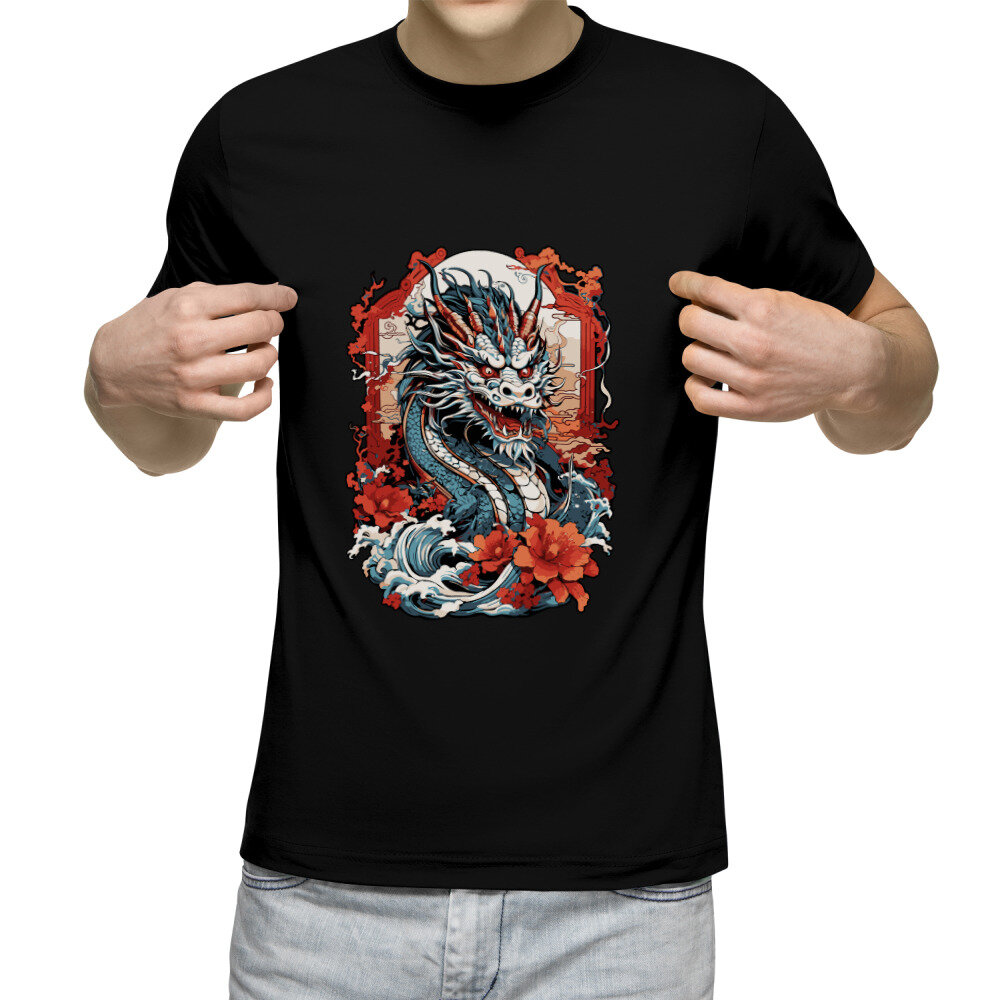 Мужская футболка «Владыка воды и огня» (черный, 3XL)