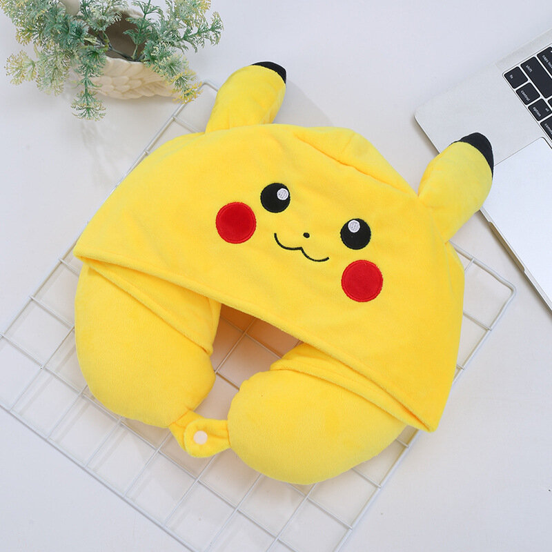 Мультяшная U-образная подушка, шляпа с капюшоном, хлопковая подушка для шеи, ортопедическая подушка, подушка для обеденного перерыва, подушка для путешествий на самолете, милая подушка для шеи