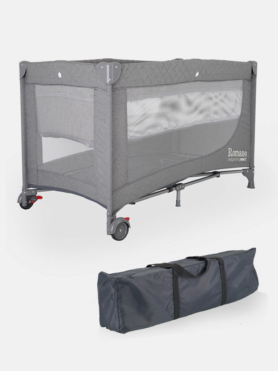 Манеж детский ROMANO, серый, тип: манеж-кровать, особенности: колёса