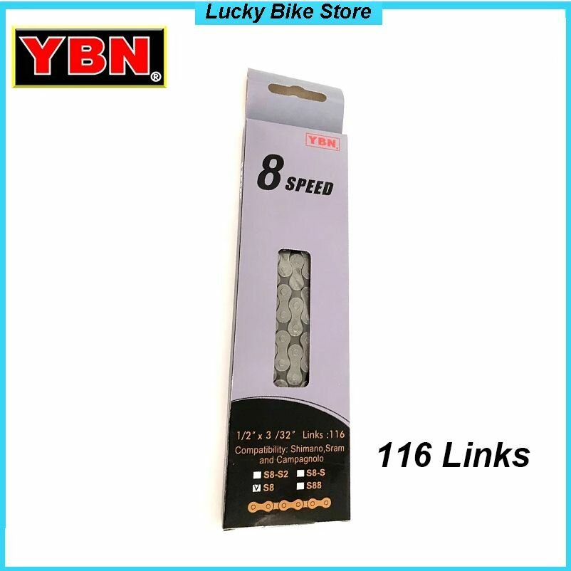 Велосипедная цепь YBN S8, 1/2 "x3/32", 116 звеньев, 8 скоростей
