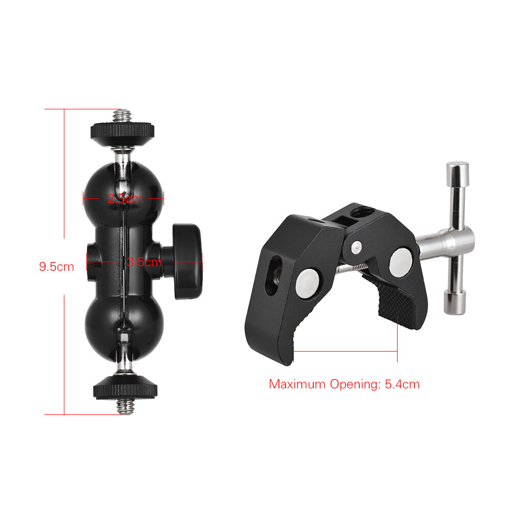 Двойной шаровой кронштейн Super Clamp Mount Многофункциональный двойной шаровой адаптер для DSLR-камеры, монитора, светодиодной видеоподсветки, внешнего микрофона