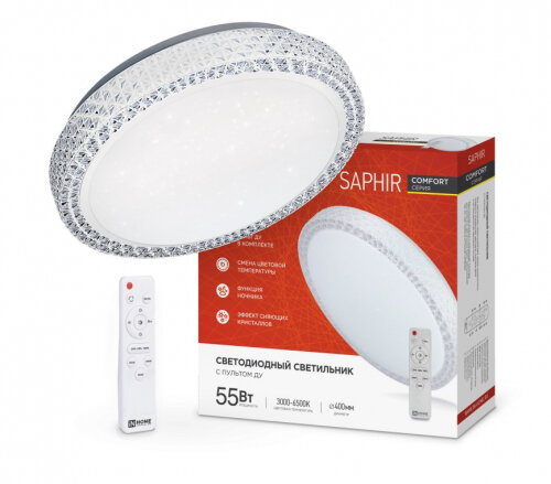 Настенно-потолочный светильник IN Home COMFORT SAPHIR 55Вт 230В 3000-6500К 4400лм 400х100мм с пультом ДУ 4690612034850