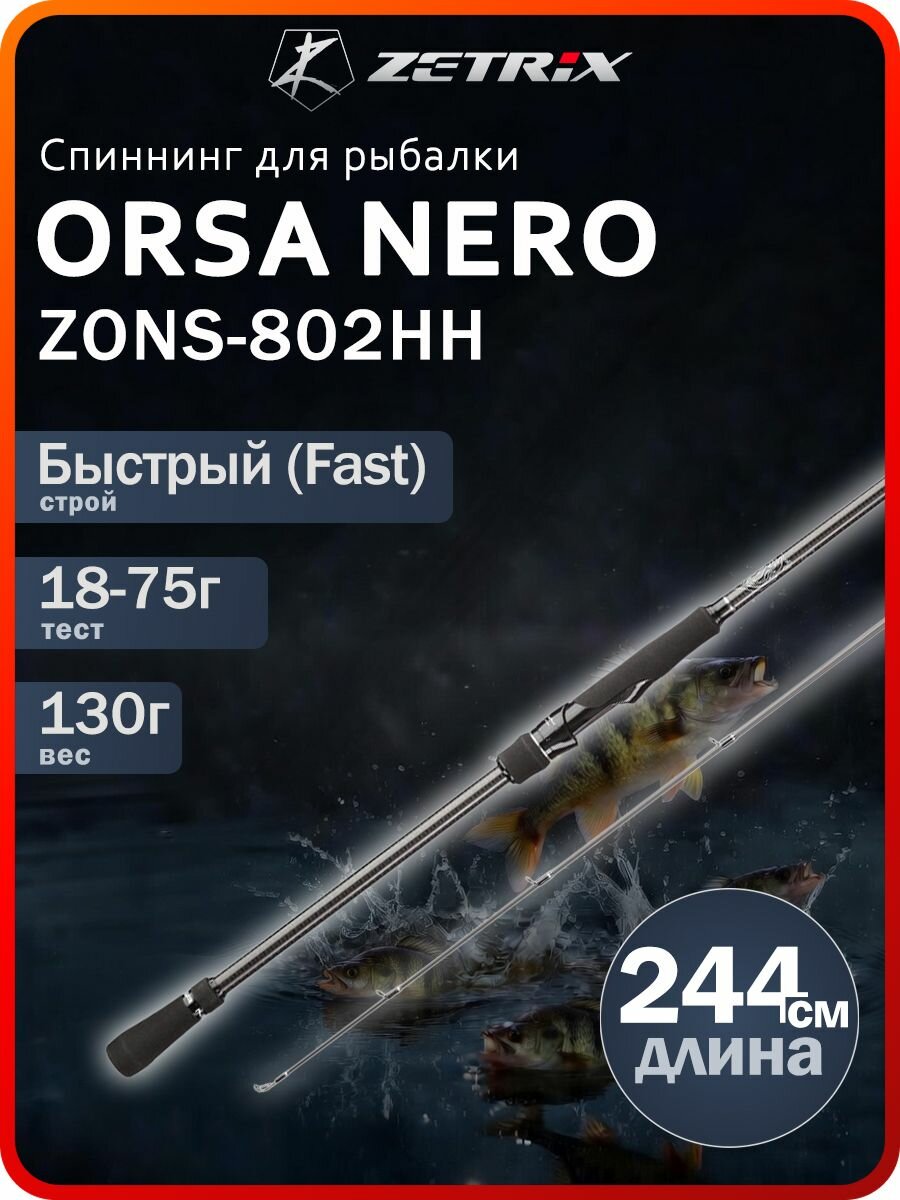 Спиннинг ZETRIX ORSA NERO ZONS-802HH 18 - 75 гр, композит, 2 секции.