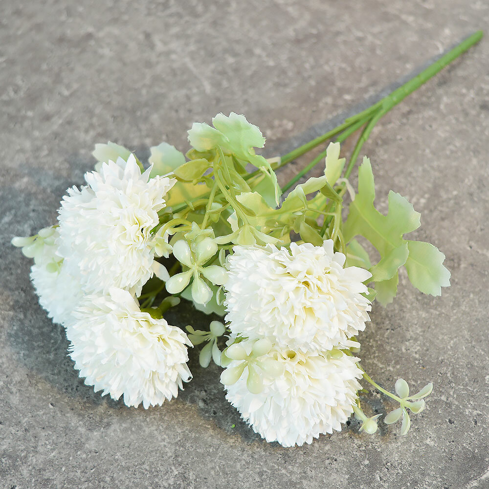 Искусственные цветы букет хризантем 25 см, 5 цветков, белый для уютного декора