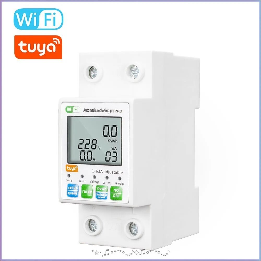 Умный счетчик электроэнергии WiFi Tuya, автоматическое повторное подключение, 1-63A, 220-240V