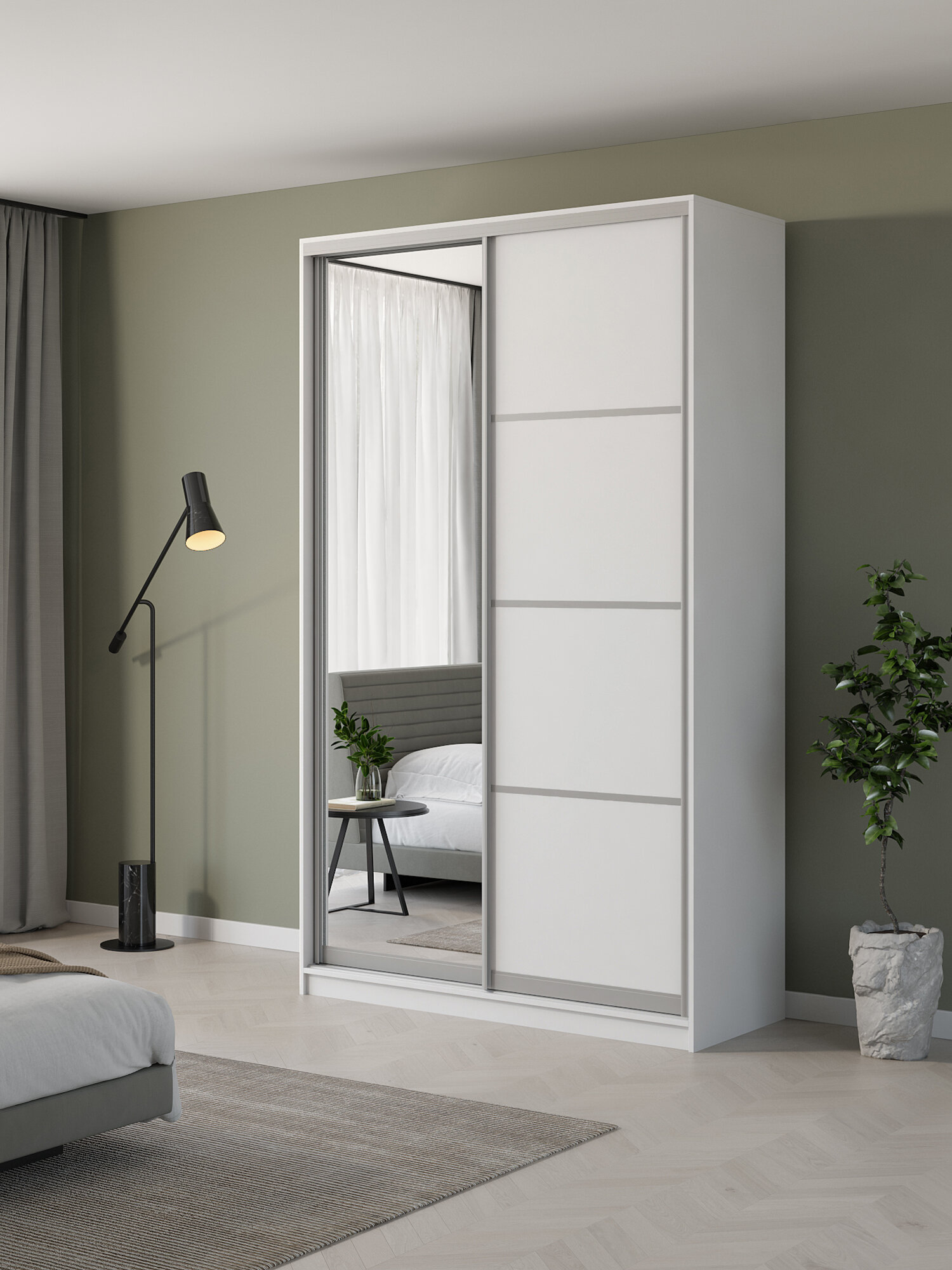 Шкаф купе Матэрна белый + зеркало 110х58х240 см