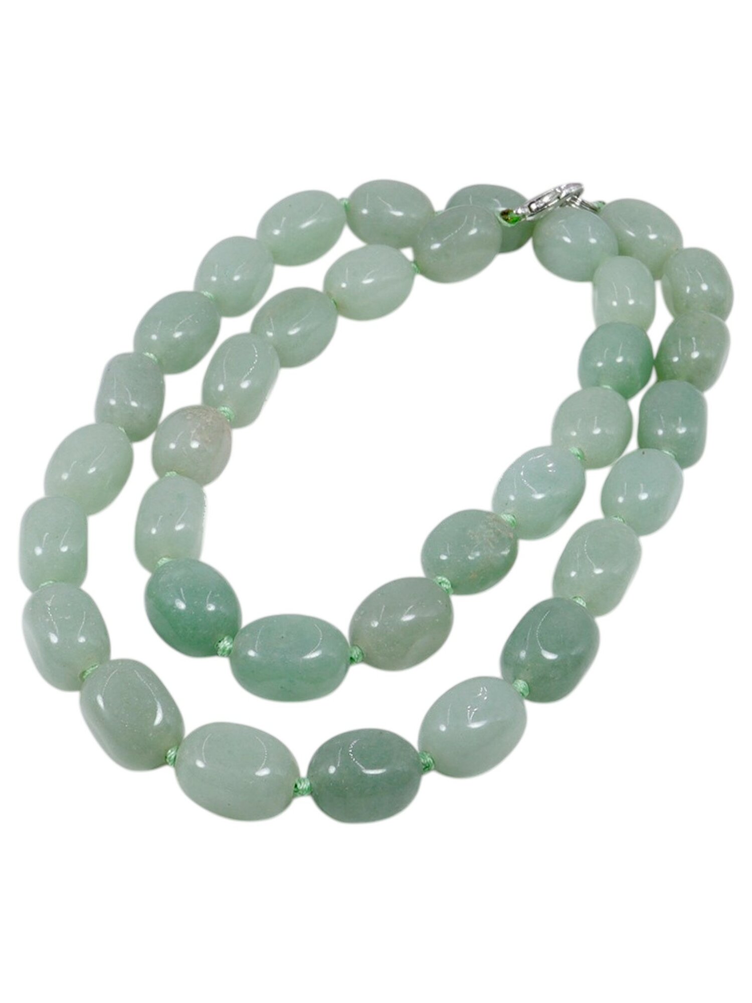 Бусы из камня нефрит светлый, овальные бусины (15 мм, нить 45 см.), 1 шт.