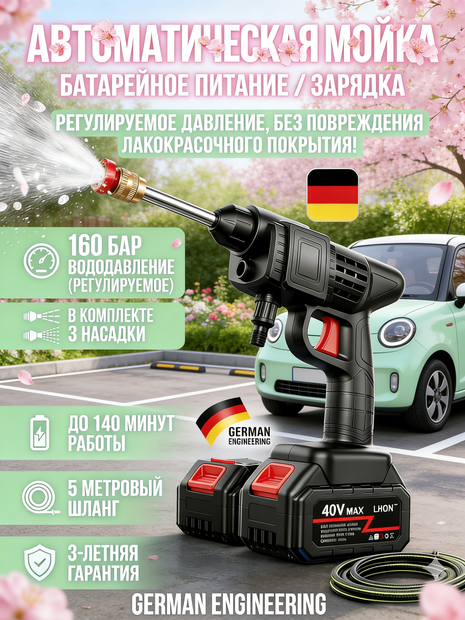 Аккумуляторная автомойка , высокого давления, для автомобиля, в кейсе 2 аккумулятора, минимойка с пистолетом