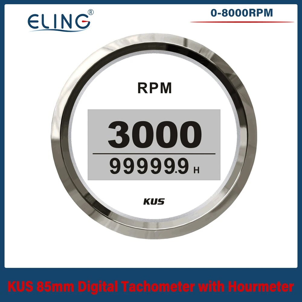 KUS 85мм Цифровой Тахометр с Час-Счетом, 0-8000 RPM, Digital 8KWS
