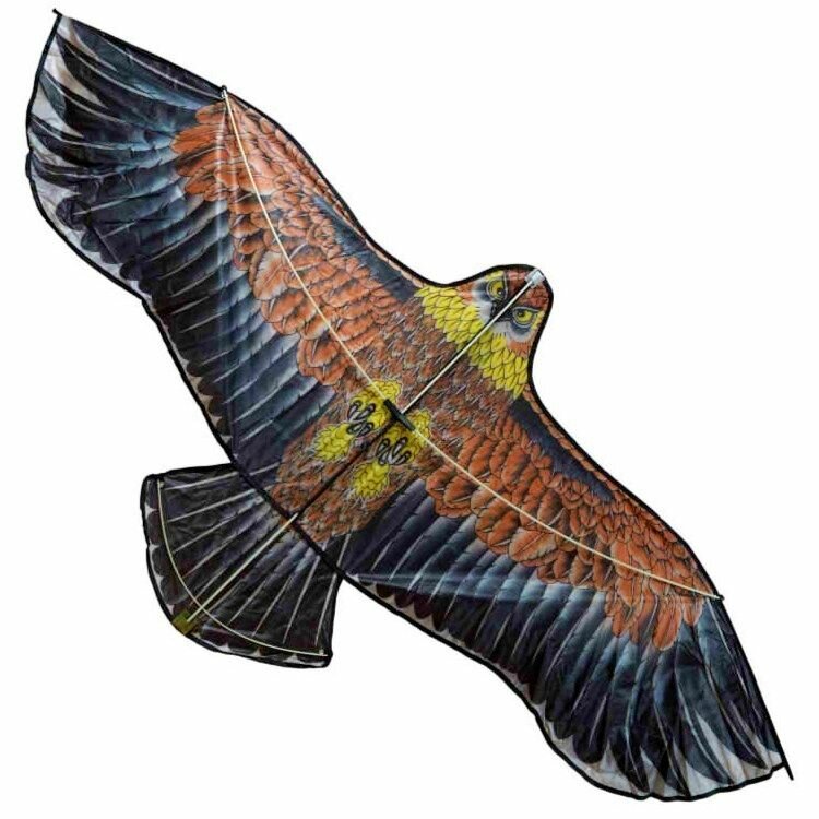 Визуальный, динамический отпугиватель птиц Орёл ЛУК с линем, пугало, воздушный змей, (оранжево-чёрный, 148x69 см)