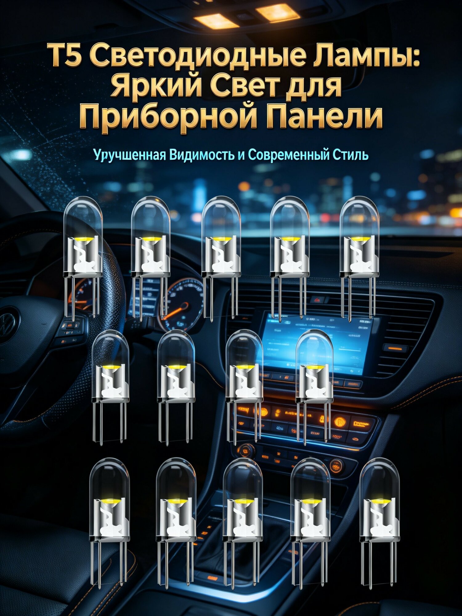 Светодиодные лампы T5 для приборной панели, набор 10 шт белые, яркая равномерная подсветка салона и приборов