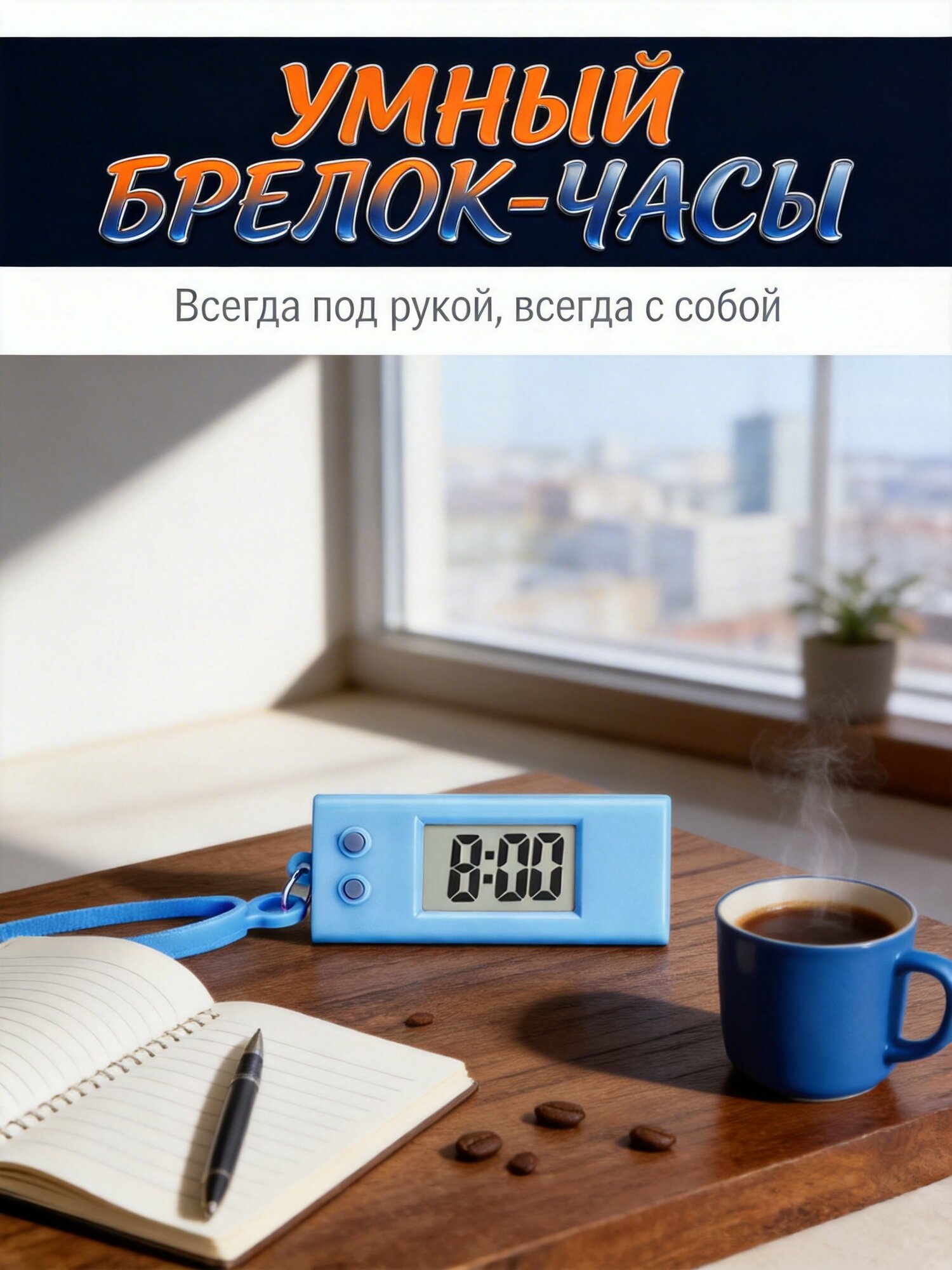 Портативный брелок с цифровыми часами, бесшумный ЖК-дисплей, материал ABS и батарейка AG3 в комплекте — для учёбы, работы и спорта