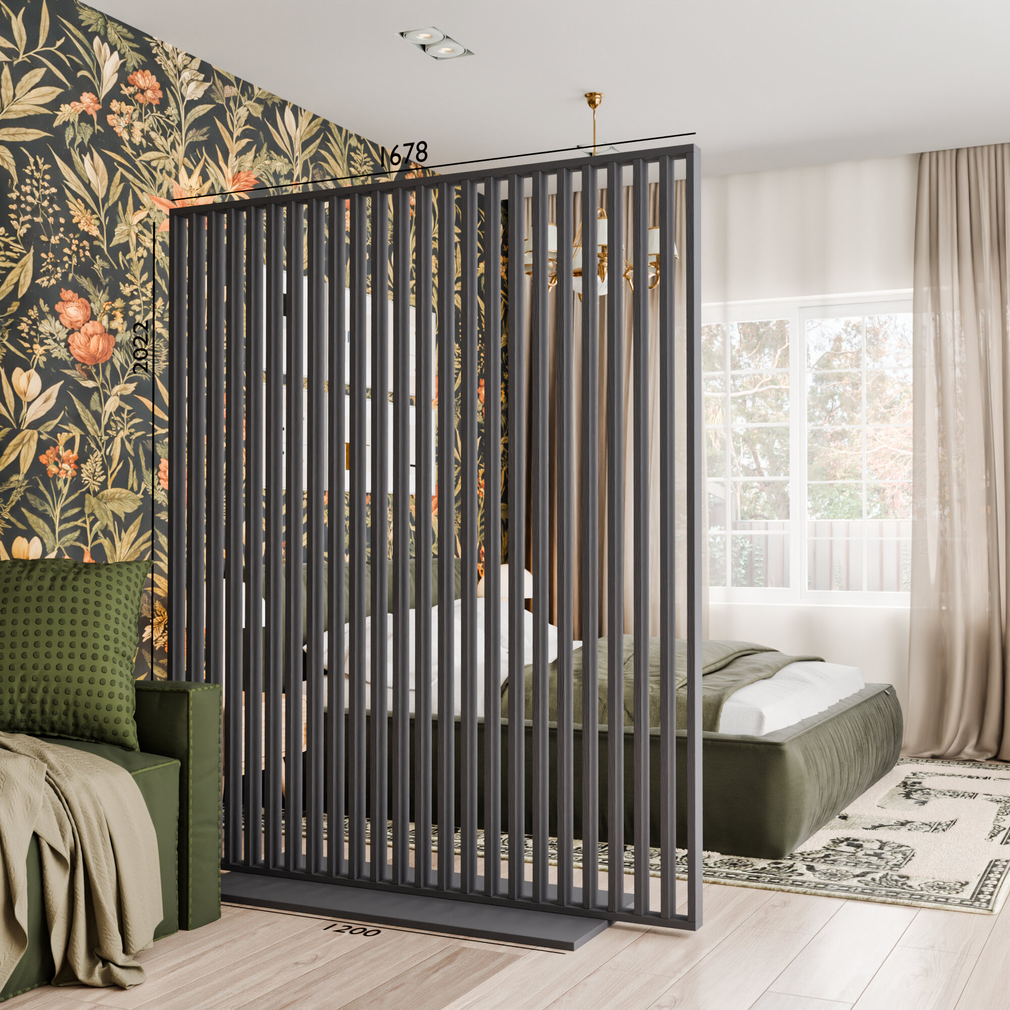 Реечная перегородка ширма для зонирования пространства 1678 мм, Графит