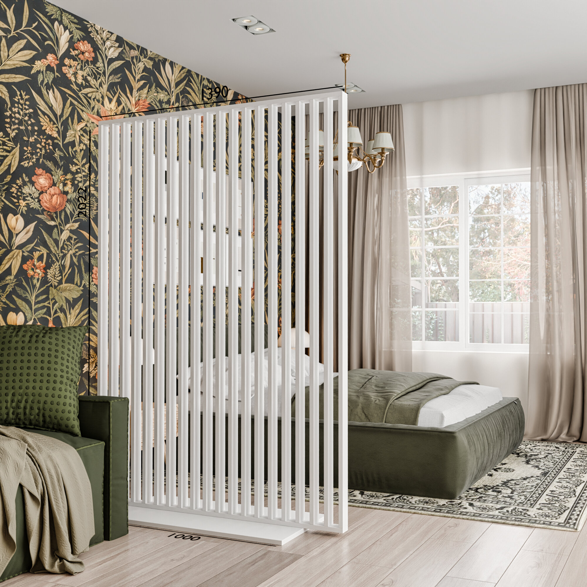 Реечная перегородка ширма для зонирования пространства 1390 мм, Белый