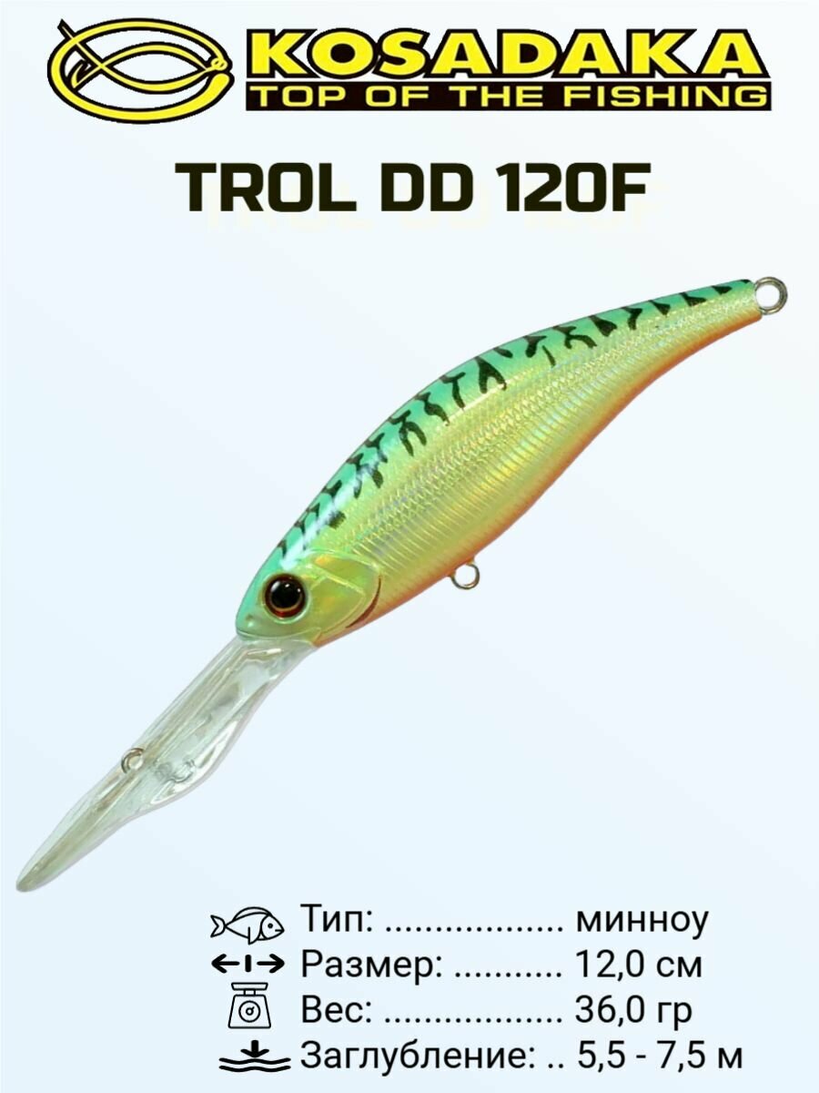 Воблер Kosadaka TROL DD 120F плав, 120мм, 36г, 5.5-7.5м, цв. HT