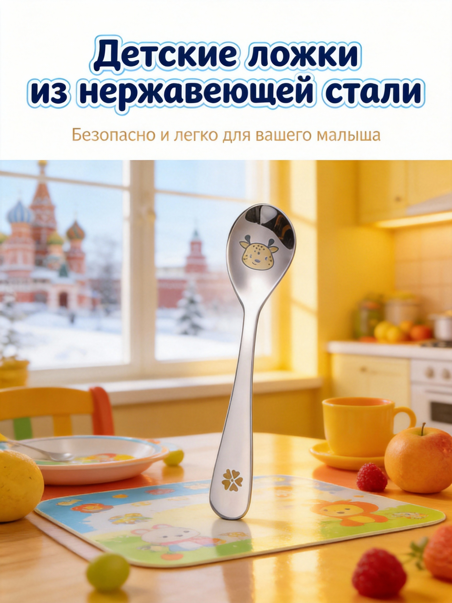 Набор ложек и вилок из нержавеющей стали для младенцев, детские столовые приборы для самостоятельного кормления с футляром, можно мыть в посудомоечной машине