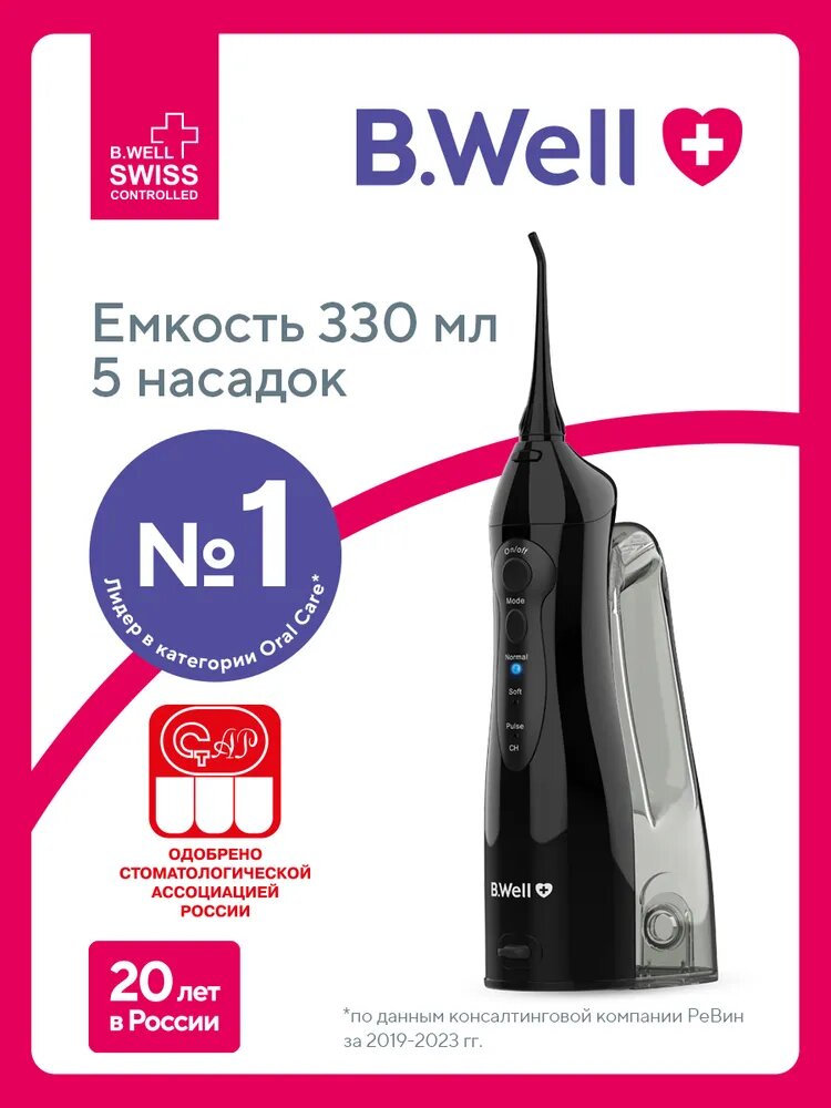 Портативный ирригатор для полости рта B.Well WI-911 с адаптером, 3 режима работы