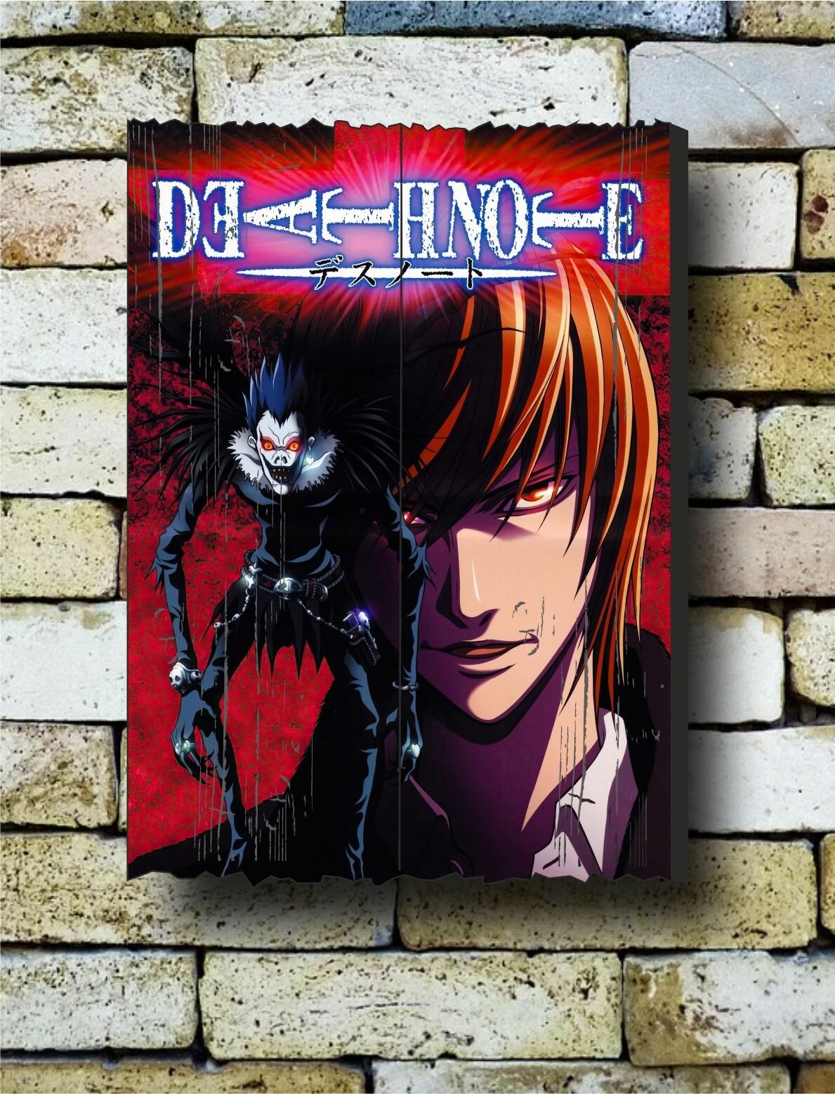Картина на досках. Тетрадь смерти (Death Note). Ягами Лайт и Рюк.
