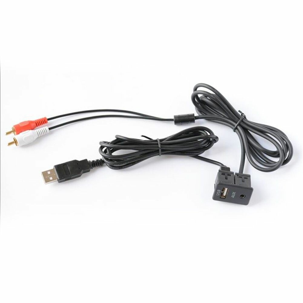 Удлинитель USB для автомобиля и AUX 1,5 м с 2 RCA — кабель для подключения аудиосистемы, черный, панельный доступ