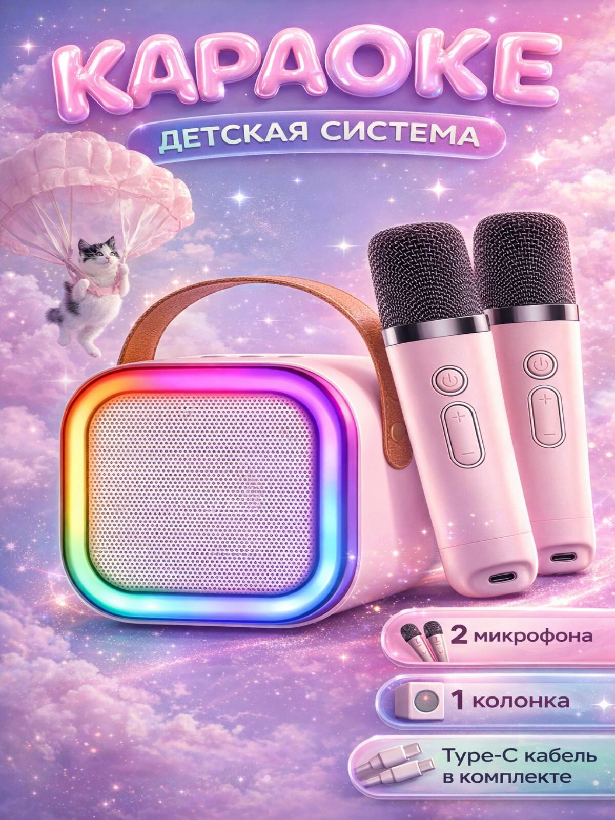 Колонка караоке с микрофонами / Детская караоке система