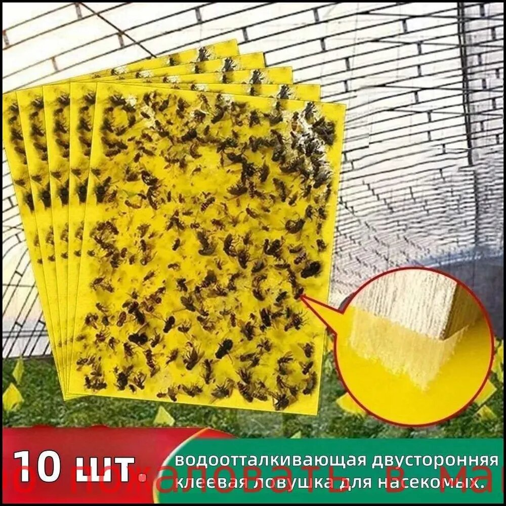 Двусторонняя клеевая ловушка для насекомых, водоотталкивающая, 10 штук.