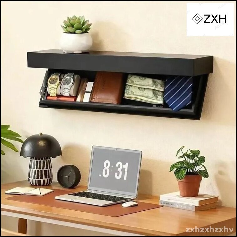 Настенный деревянный скрытый сейф черный 40x24x7.2 см тайник для дома