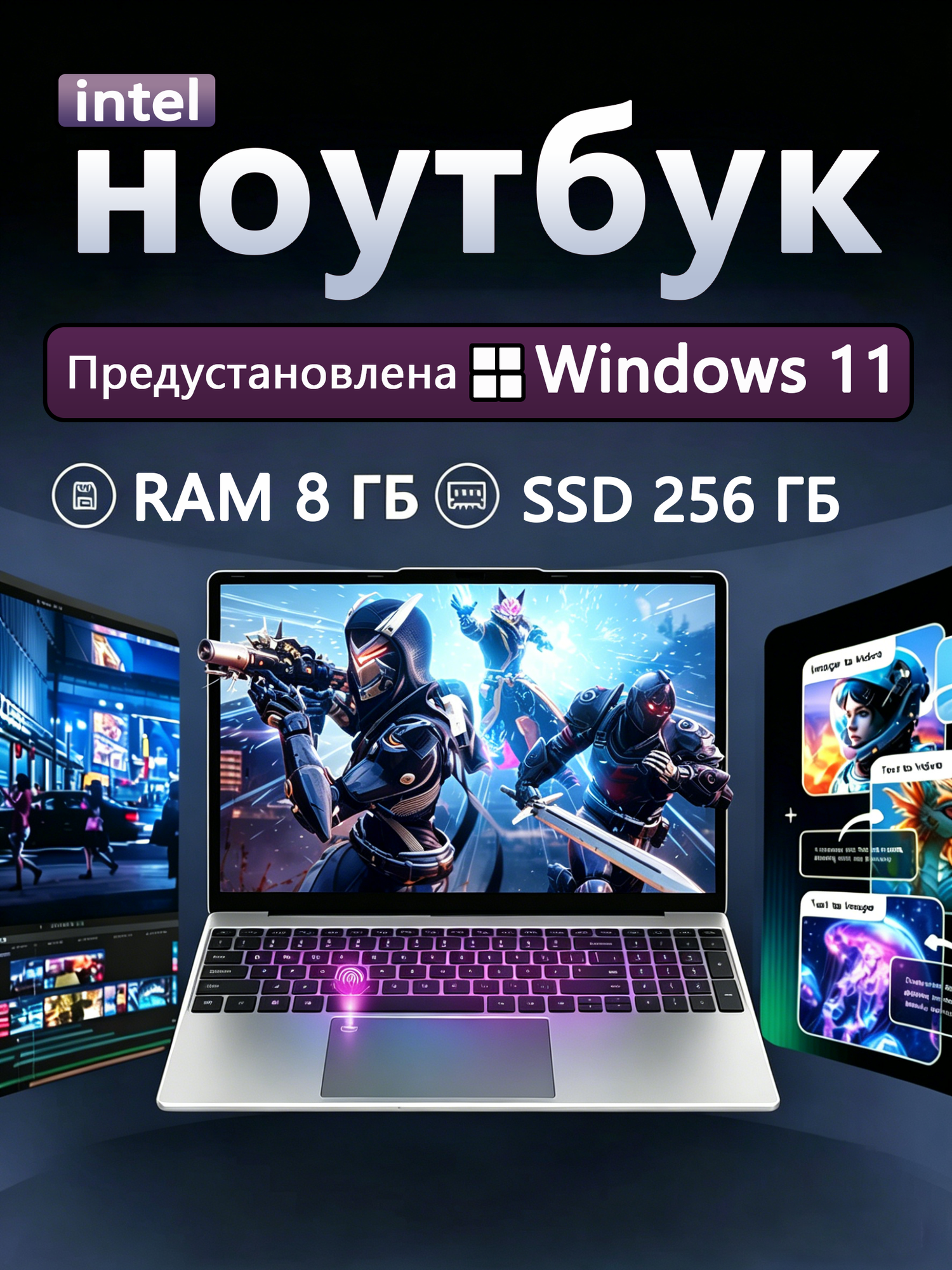 Hоутбук игровой, Windows 11 Pro ,16 GB RAM , 512 GB SSD , Full HD 1080P Антиутомляющий экран