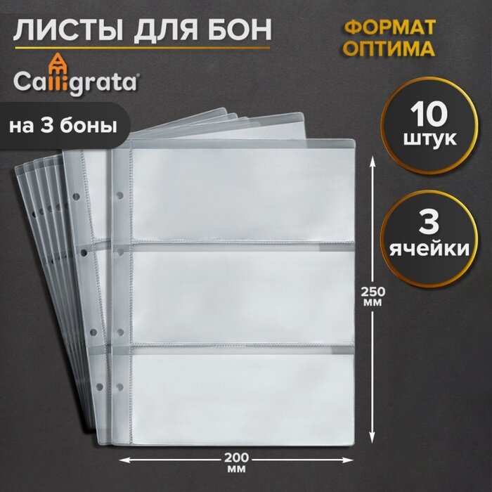 Набор листов для бон, формат "Оптима", 10 листов 200 х 250 мм, на 3 боны