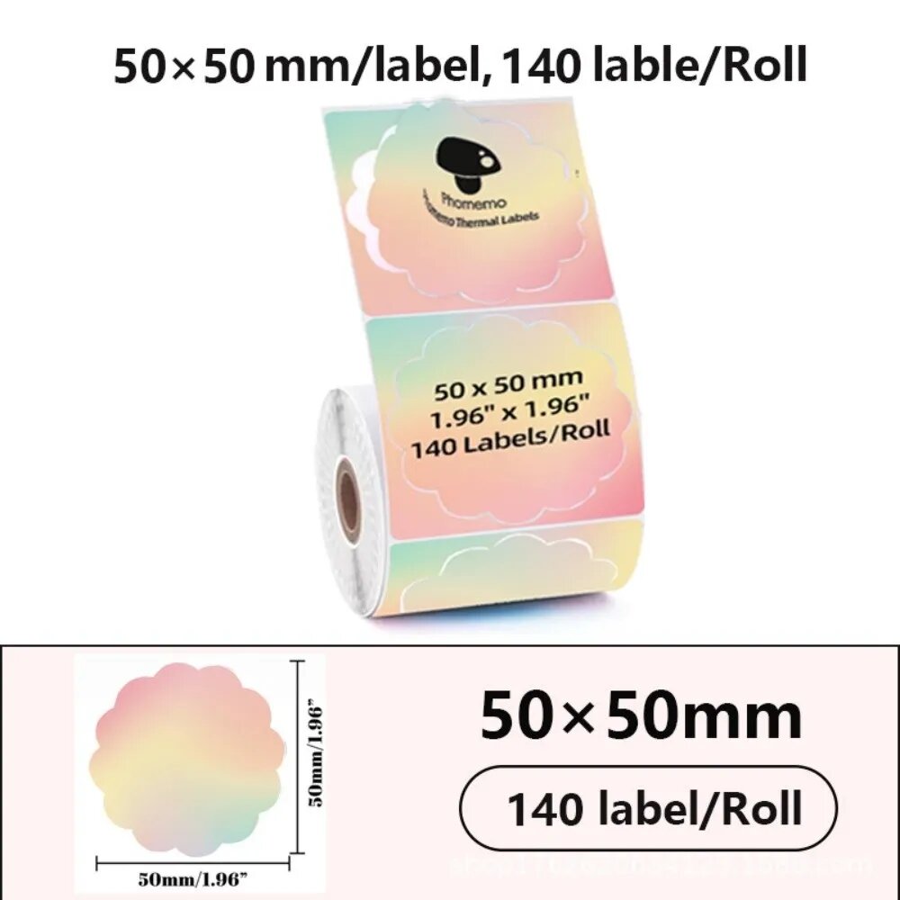 Цветные термоэтикетки 50x50 мм, Flower-B, 140 шт/рулон