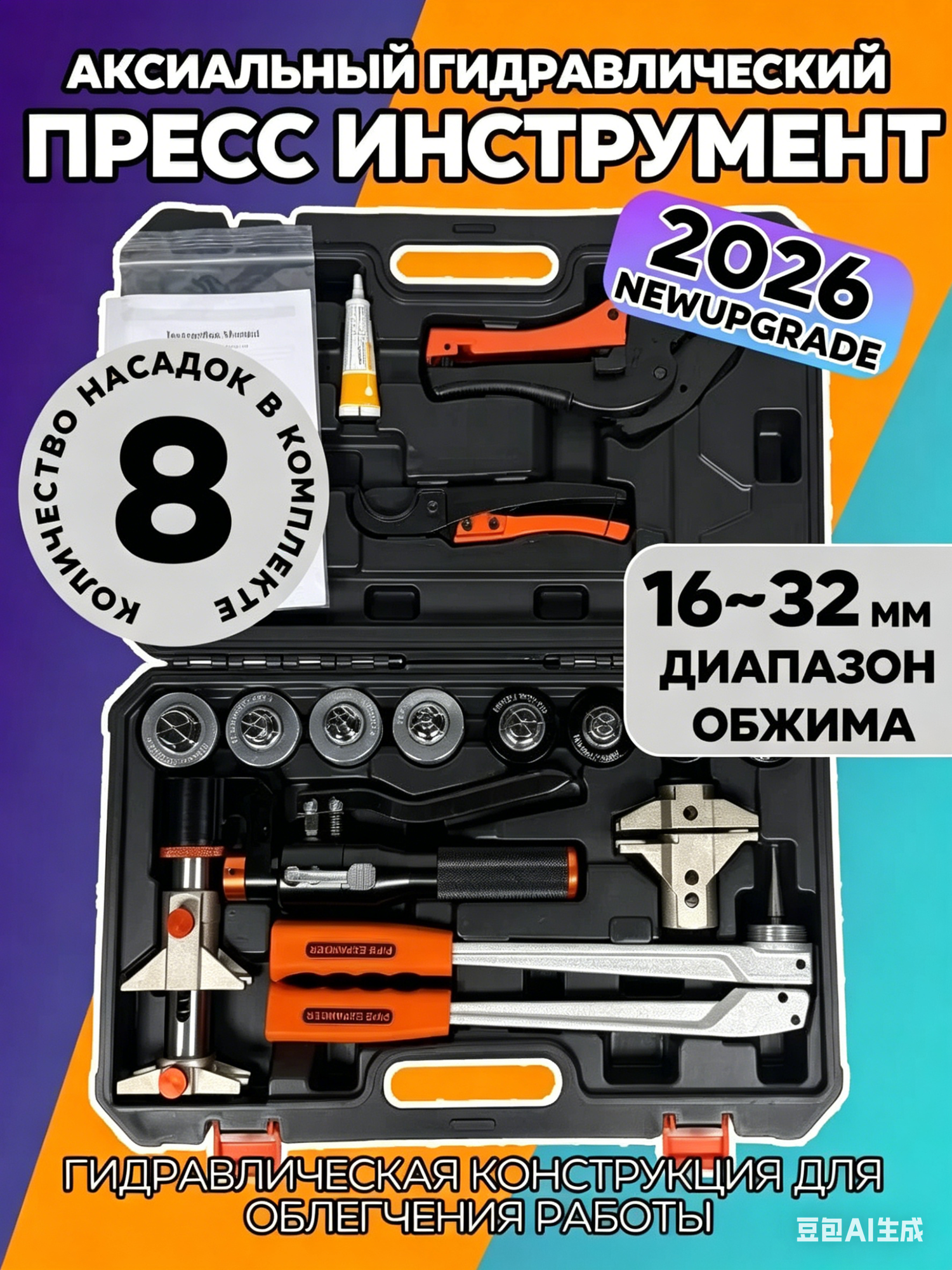 Аксиальный гидравлический пресс инструмент, HZ-1632,16-32mm,8 форсунки