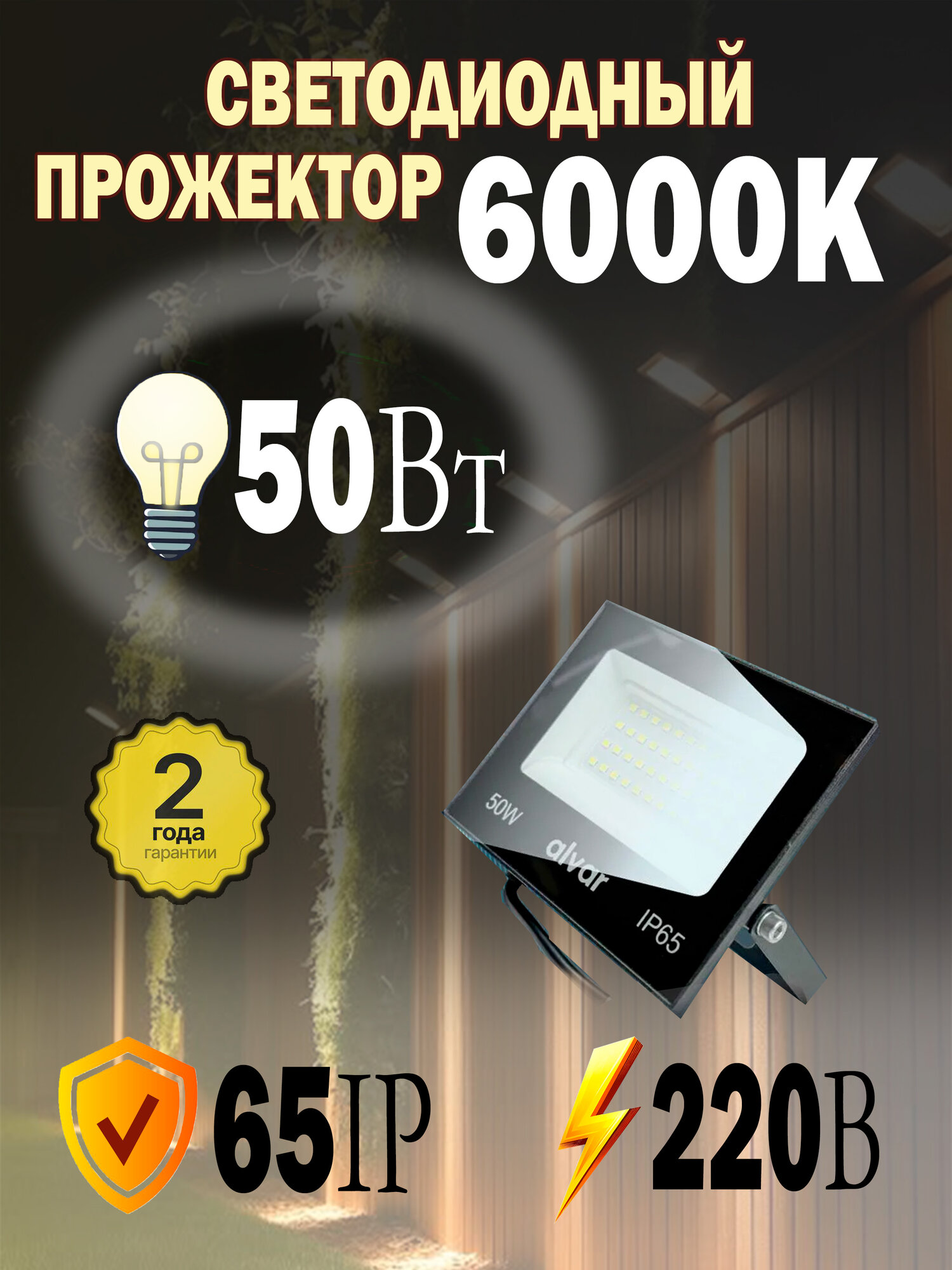 Прожектор светодиодный уличный 50Вт 6000К холодный свет