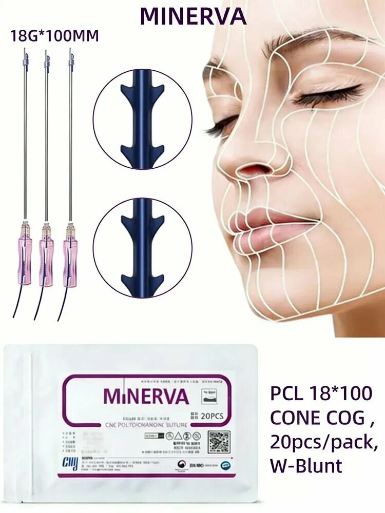 MINERVA PCL 18*100 Fish Cog W-Blunt, Нити коги для лица, Грудь, ягодицы, бедра, 20 штук