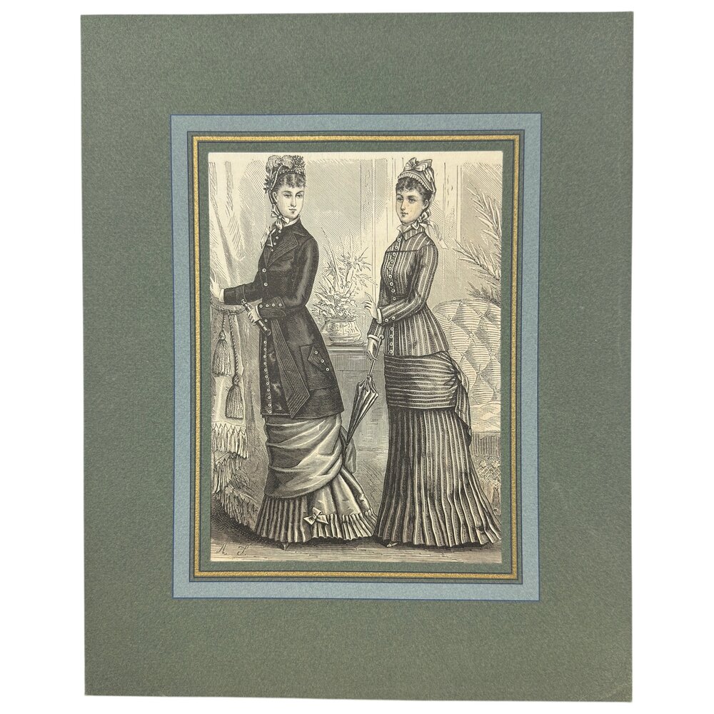 Гравюра "Paletot en drap Robe en flanelle", из журнала мод, 1870-1900 гг, Франция