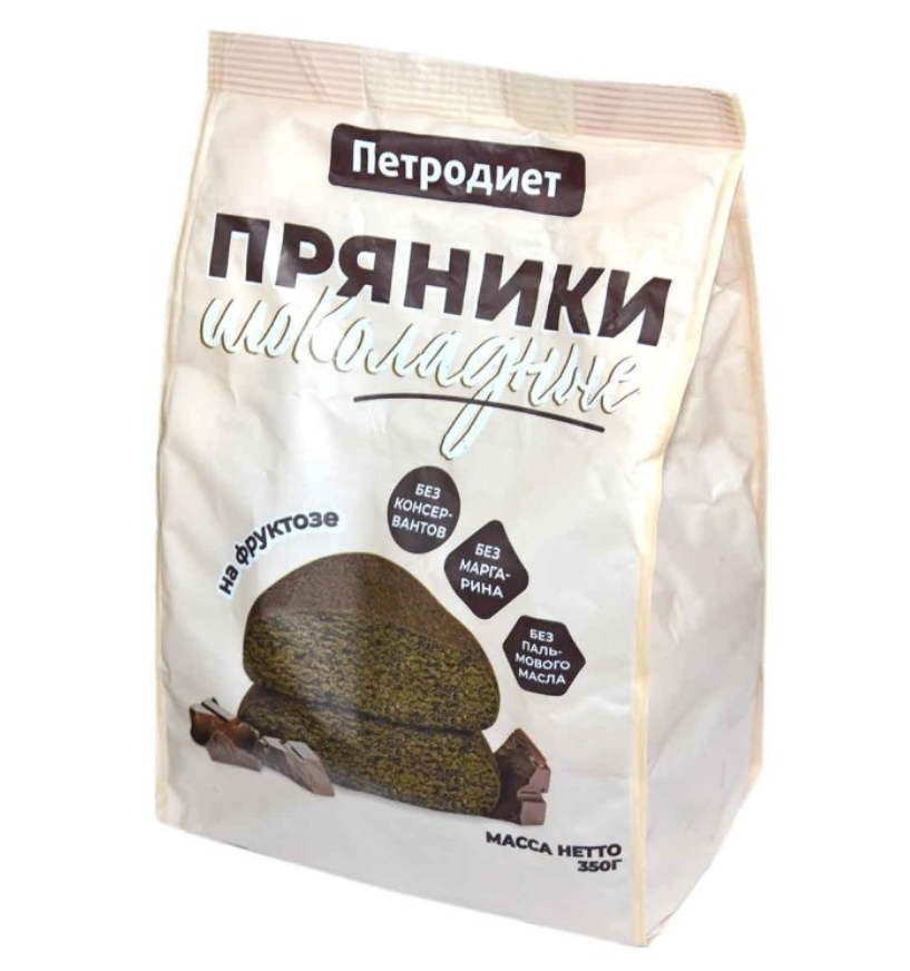 Пряники Петродиет, шоколадные, на фруктозе, 350 гр
