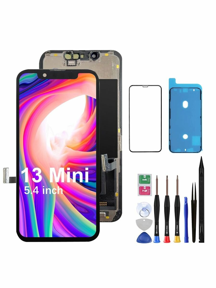 Экран для iPhone 13 mini LCD дисплей с сенсорным стеклом, модуль в сборе 5.4 (A2481 / A2626 / A2628 / A2629 / A2630) с инструментами для ремонта