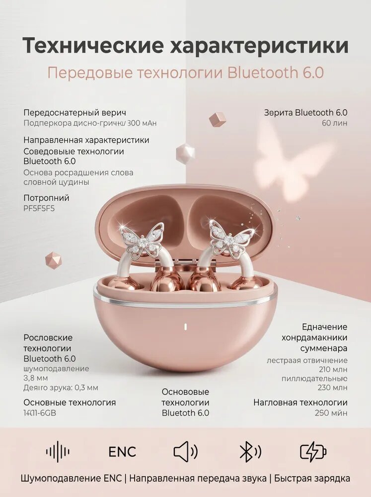 Наушники беспроводные с микрофоном, Bluetooth, USB Type-C, розовый