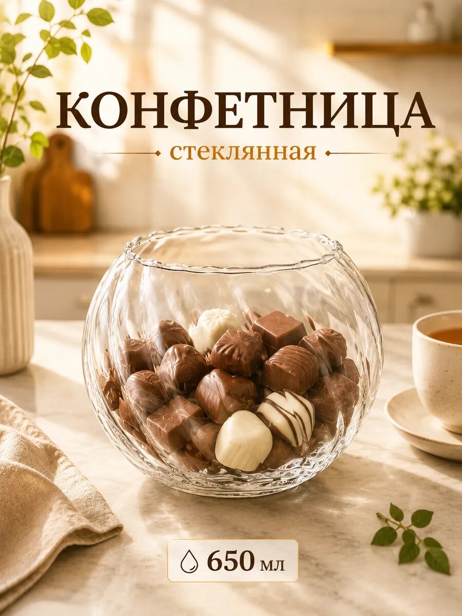 Конфетница Доляна «Диана», 12×9.5 см, стекло, цвет прозрачный