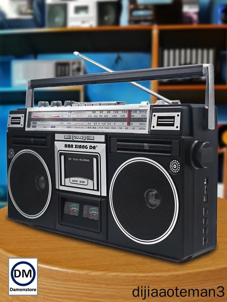 Ретро магнитола Bluetooth/AM/FM/SW, черная, портативная магнитола с функцией записи на кассету