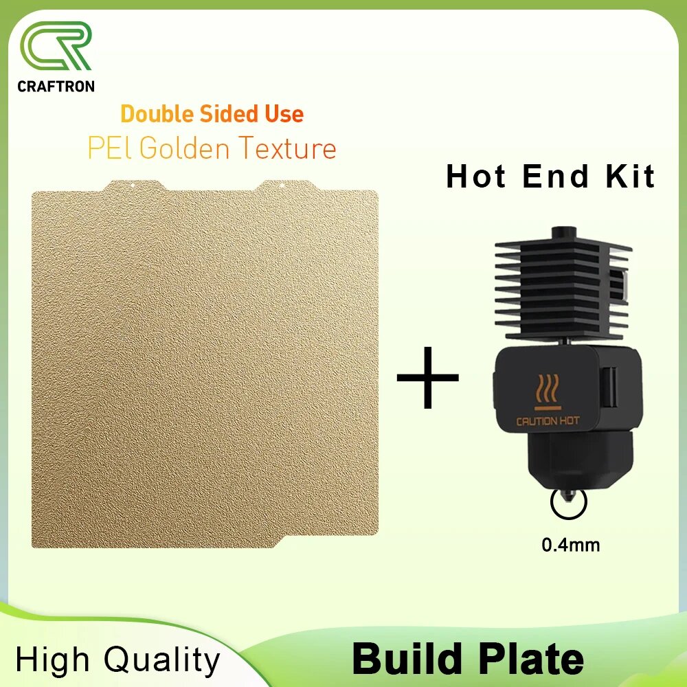 PEI Build Plate Golden Texture + Hot End Kit 0.4mm, MIX