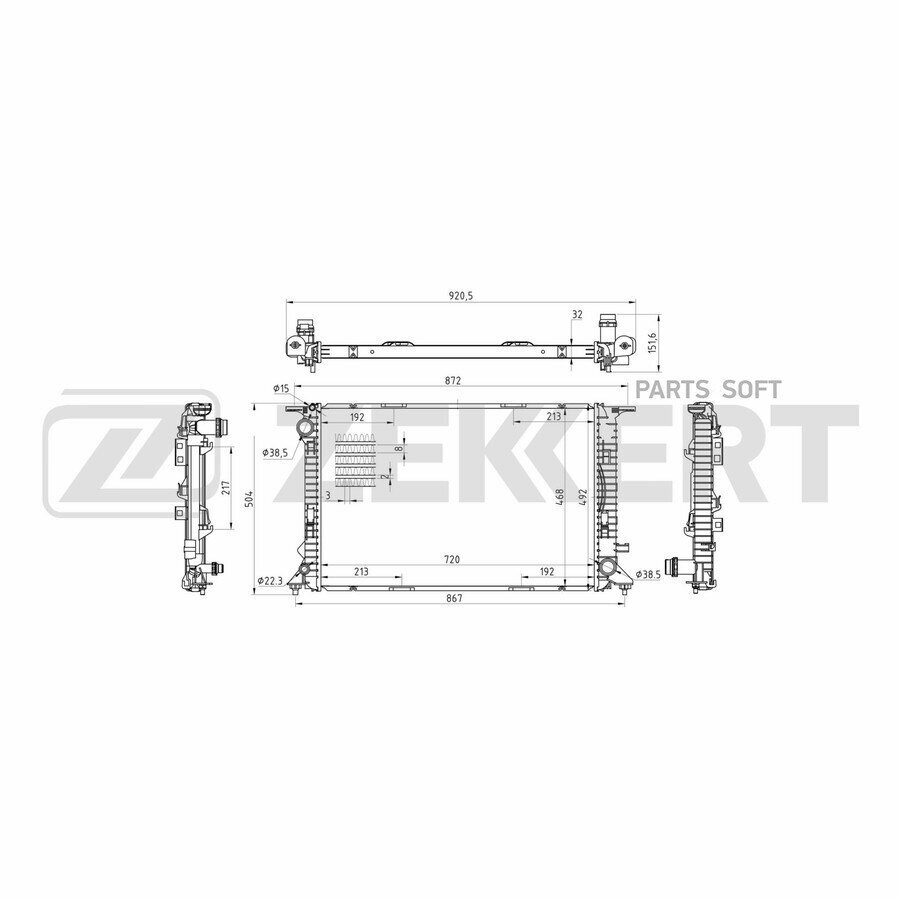 ZEKKERT MK-1684 Радиатор охлаждения двигателя Audi A6 IV 10- A4 IV 07- Q5 12- A5 07- A7 10- A4 Allroad IV 09-