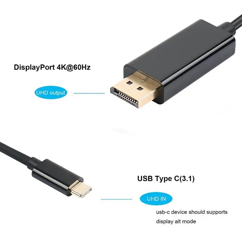 Кабель-адаптер USB C — DisplayPort nku черный, 1,8 м — фото 1